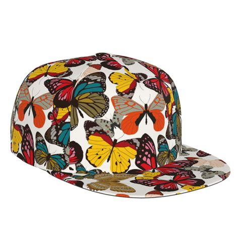 Fotbe Retro Floral Butterfly Flat Bill Visor Cap Classic Snapback Hat