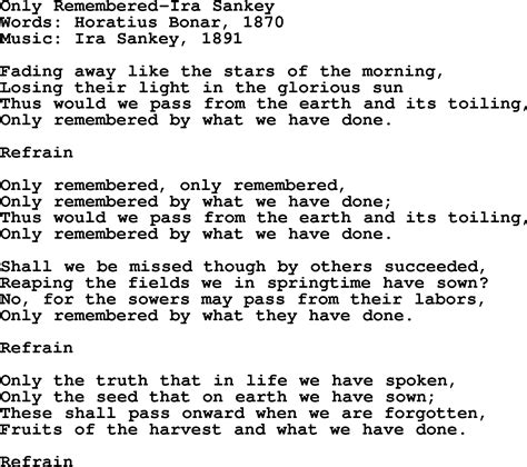 Only Remembered Ira Sankeytxt By Ira Sankey Christian Hymn Lyrics
