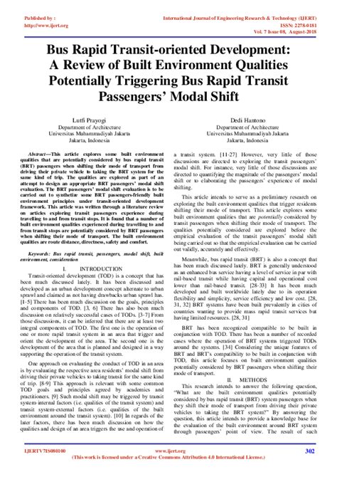 Pdf Bus Rapid Transit Oriented Development A Review Of Built Environment Qualities