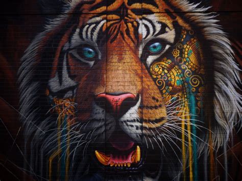 Tiger Graffiti Street Art Wall Colorful 4k Wallpaper Toppng