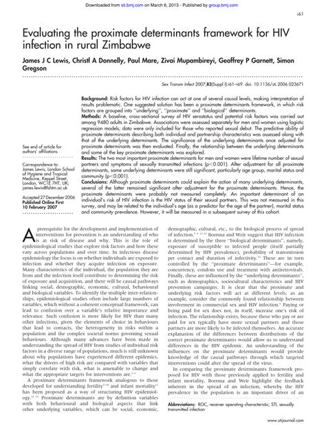 Pdf Evaluating The Proximate Determinants Framework For Hiv Infection