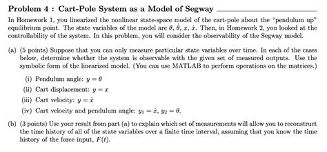 Solved Problem 4 Cart Pole System As A Model Of Segway In Chegg