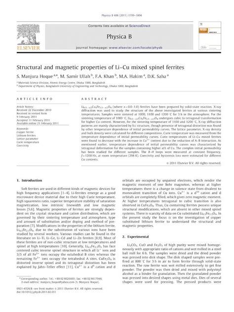 Pdf Structural And Magnetic Properties Of Li Cu Mixed Spinel Ferrites Dokumen Tips