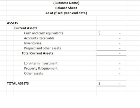 Balance Sheet Statement Of Financial Position Excel Template Digital