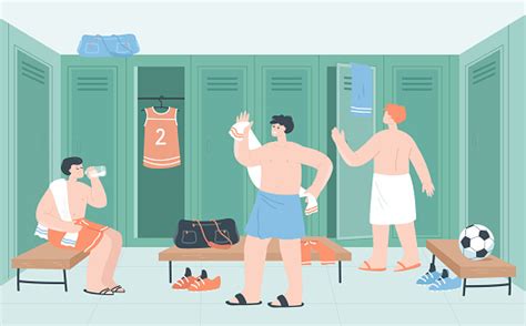 Interior Ruang Ganti Dengan Pemain Tim Sepak Bola Atau Sepak Bola