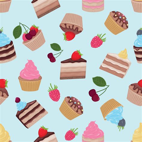 Cakes Seamless Pattern With The Image Of Cakes And Cupcakes A Sweet
