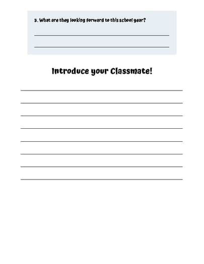 Interview A Classmate Beginning Of The Year Activity By Aubry Herrell