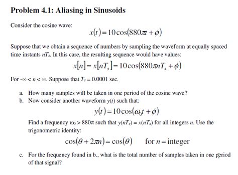 Solved Problem 41 Aliasing In Sinusoids Consider The