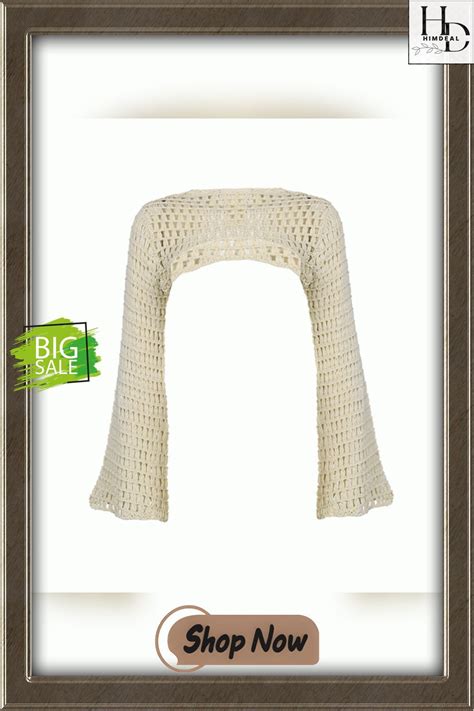 Women Knitted Crop Tops Solid Color Hollow Out Long Flared Sleeve