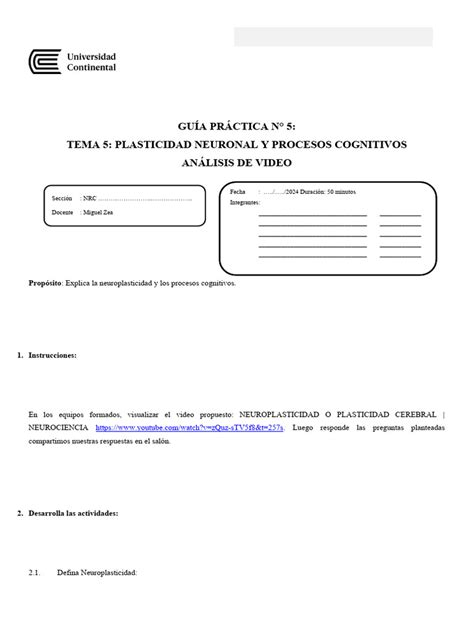 Guía Práctica N°5 Lab Pdf Neuroplasticidad Neurociencia