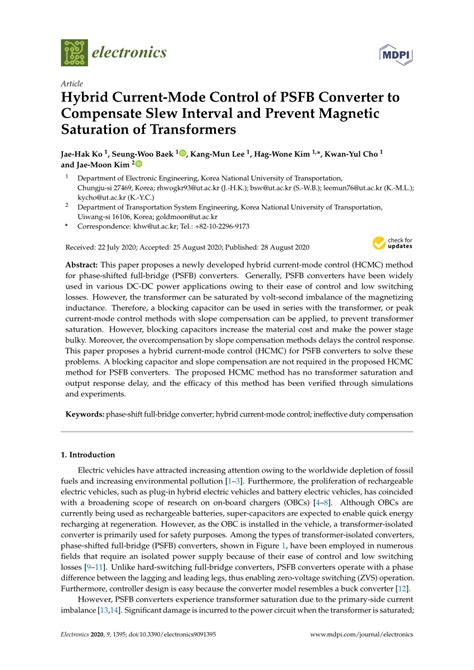 Pdf Hybrid Current Mode Control Of Psfb Converter To Compensate Slew Interval And Prevent