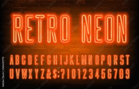 Retro Neon Alphabet Font Condensed Orange Neon Letters And Numbers