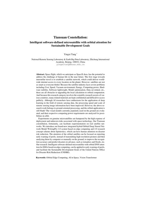 Pdf Tiansuan Constellation Intelligent Software Defined Microsatellite With Orbital Attention