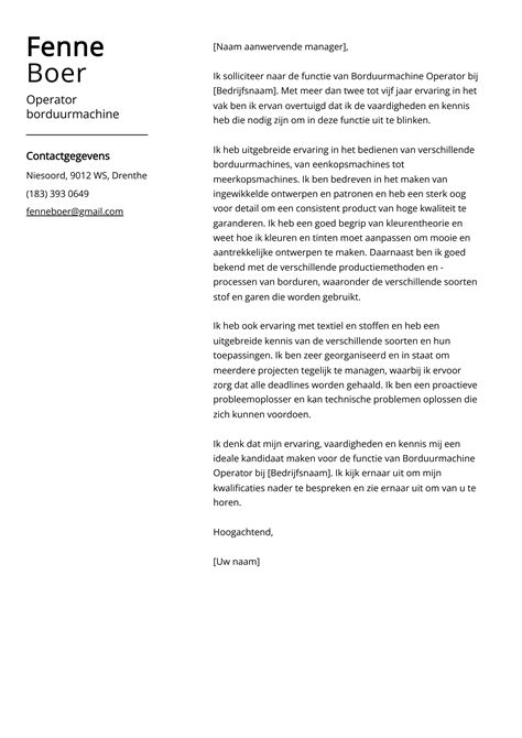 Operator Borduurmachine Motivatiebrief Voorbeeld Voor 2024