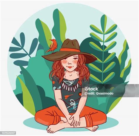 可愛的女孩與鳥在花園裡自然景觀背景暑假插圖休假時間向量圖形及更多一個人圖片 一個人 二十二 人 Istock