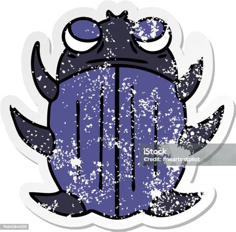 Stiker Tertekan Dari Kumbang Kartun Yang Digambar Tangan Yang Unik