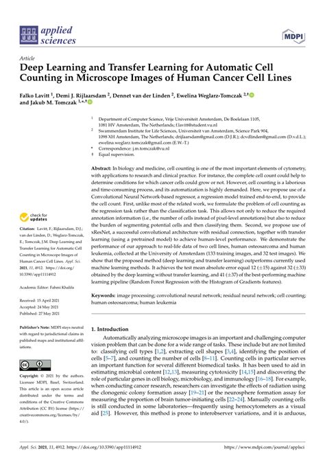 PDF Deep Learning And Transfer Learning For Automatic Cell Counting