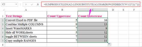 how to count the number of uppercase or lowercase letter in cell