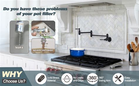 Arcora Matte Black Pot Filler Faucet Wall Mount Kitchen Folding Faucet