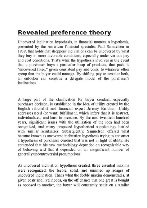 Revealed Preference Theory Revealed Preference Theory Uncovered Inclination Hypothesis In
