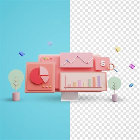 Premium Psd 3d Rendering Of Desktop Illustration With Monitor Screen Showing Charts And Graphs