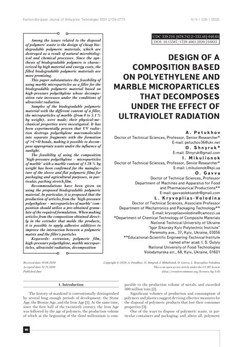 Pdf Design Of A Composition Based On Polyethylene And Marble