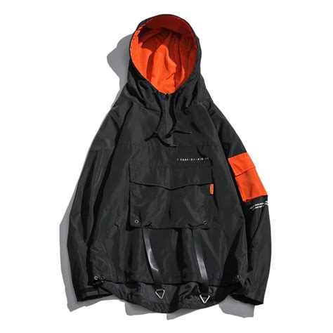 Hip Hop Jackets Men Windbreaker Spring Autumn New Patchwork Pullover