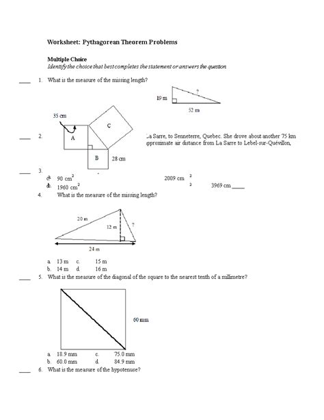 Pythagorean Theorem Worksheet