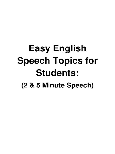 Easy English Speech Topics For Students Pdf