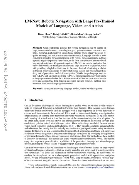 lm nav robotic navigation with large pre trained models of language