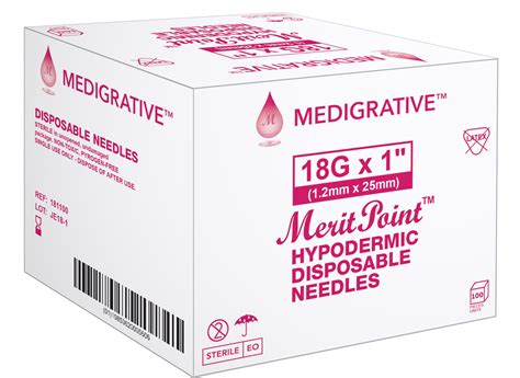 Needle Hypodermic 18g X 1 Medigrative Disposable Regular Bevel