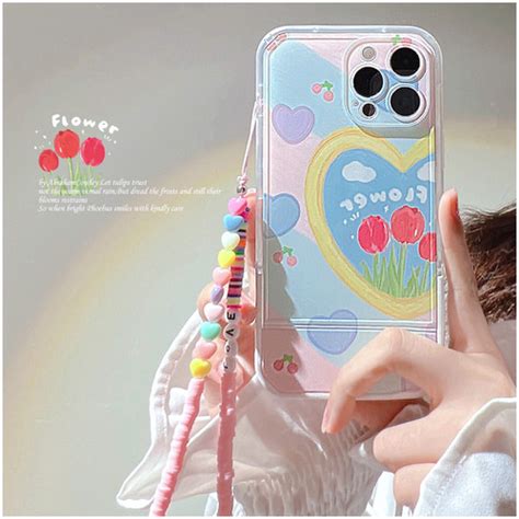 플러워 튤립 하트스트랩 거치대 아이폰14 프로 맥스 케이스 에이블리
