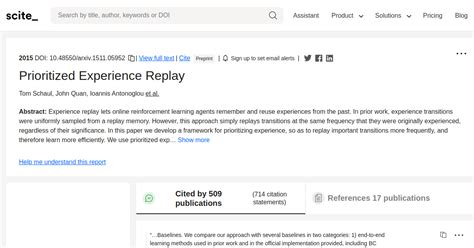 Prioritized Experience Replay Scite Report