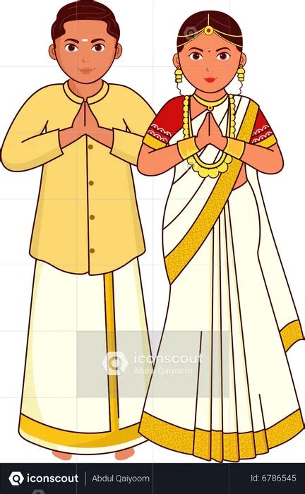 Best Kerala Wedding Couple Greeting Namaste Illustration Download In