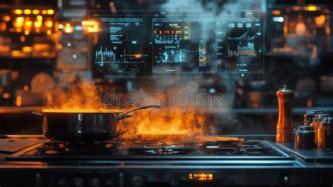 An Android Cooks A Vibrant Soup While Monitoring Data In A Futuristic