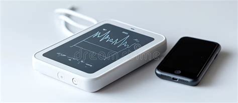 Portable Medical Device Displaying Heart Rate Data Alongside Smartphone Stock Illustration