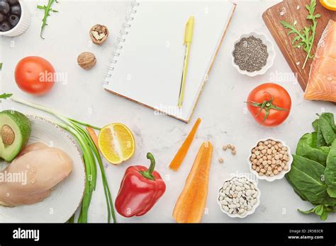 Fodmap Mediterranean Diet With Copy Space Mockup Notepad In Center