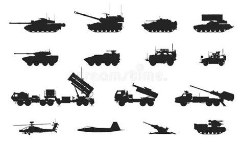 Military Equipment Icon Set Weapon Air Force And Army Symbol Stock