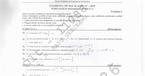 Examenul De Bacalaureat Subiecte Matematica Bacalaureat 2010