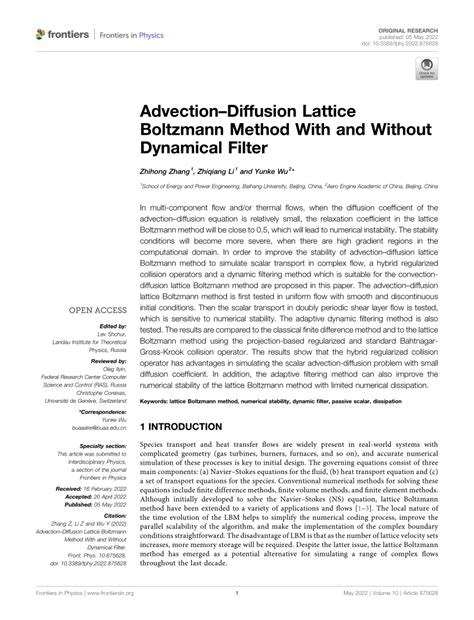 Pdf Advectiondiffusion Lattice Boltzmann Method With And Without Dynamical Filter