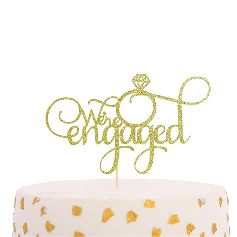 Buy Golden Were Engaged Cake Topper Golden Glitter Engaged Cake