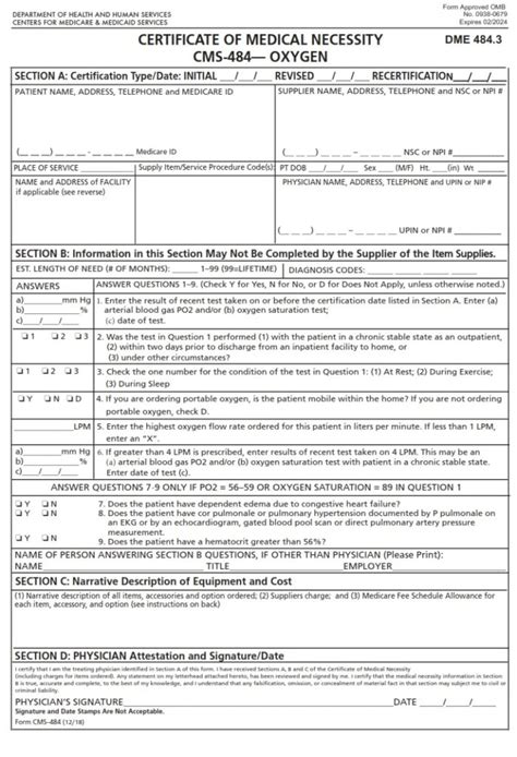 Cms 484 Certificate Of Medical Necessity Oxygen Dme 484 5 Cms Forms