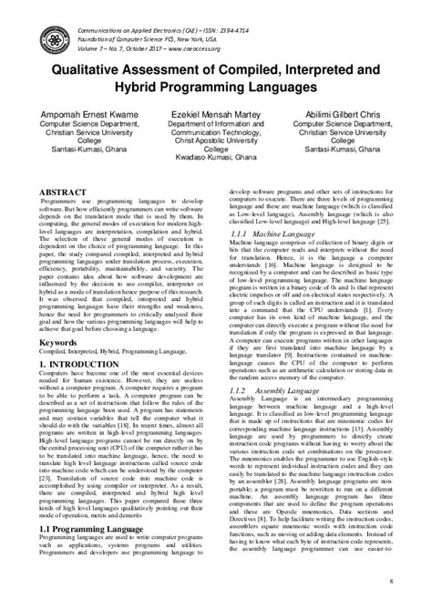 Pdf Qualitative Assessment Of Compiled Interpreted And Hybrid Programming Languages