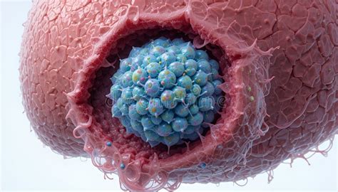 A Detailed Close Up 3d Render Showcasing A Cluster Of Micro Organisms Or Cells Stock