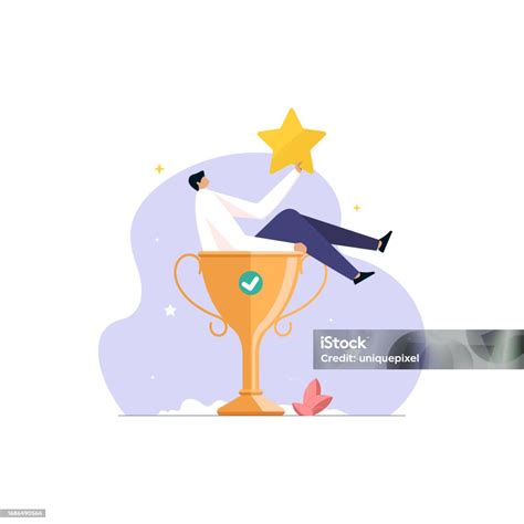 골든 컵을 수상한 사업가 성공과 성취 축하 승리 상금 및 골든 스타 보상 1위에 대한 스톡 벡터 아트 및 기타 이미지 1위