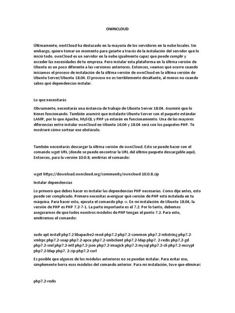 owncloud instalacion paso a paso ubuntu 18 04 pdf php mi sql