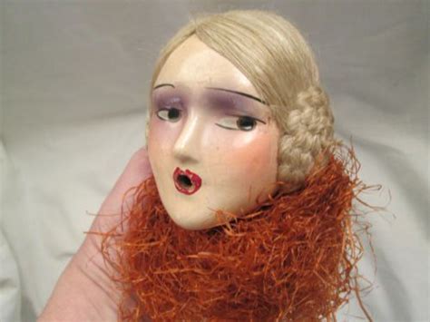 Rare Vintage Composition Boudoir Smoking Lady Doll Head With Hair