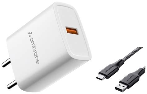 Ambrane W USB Mobile Charger Adapter Fast Charging Raap M White With Type C Charging