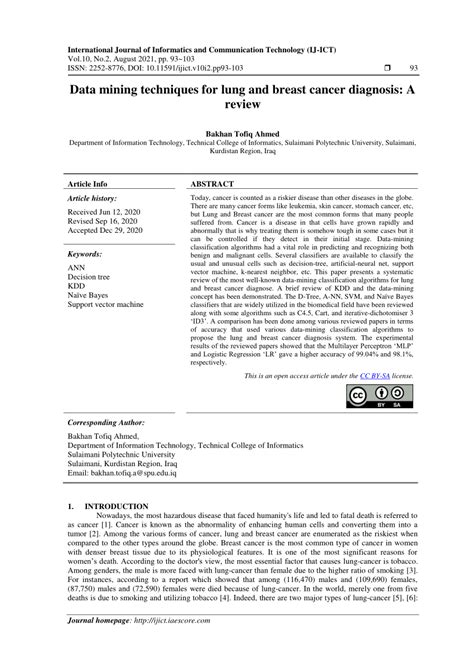 Pdf Data Mining Techniques For Lung And Breast Cancer Diagnosis A Review