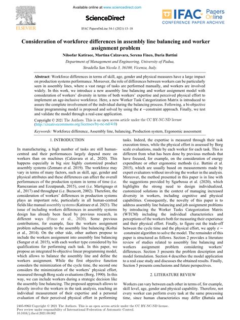 Pdf Consideration Of Workforce Differences In Assembly Line Balancing